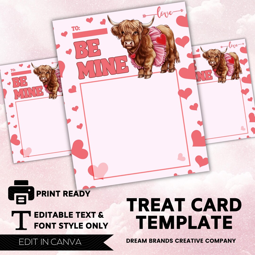 Cute Highland Cow Valentines Day Treat Card Templates, Jumbo Valentines ...