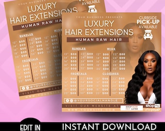 DIY Hair Pricelist Flyer, Hair Sale, Bundle Deals, Hair Extensions Wig ...