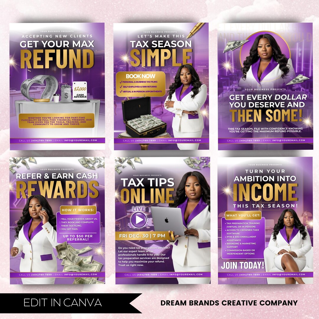 6 Fully Editable Tax Prep Service Flyers, 2026 Tax Season Flyers ...