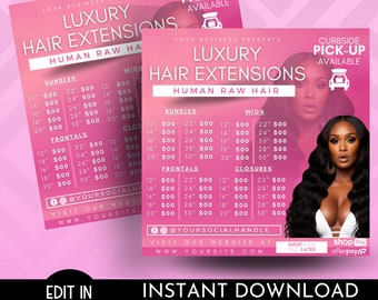 DIY Hair Pricelist Flyer, Hair Sale, Bundle Deals, Hair Extensions Wig ...
