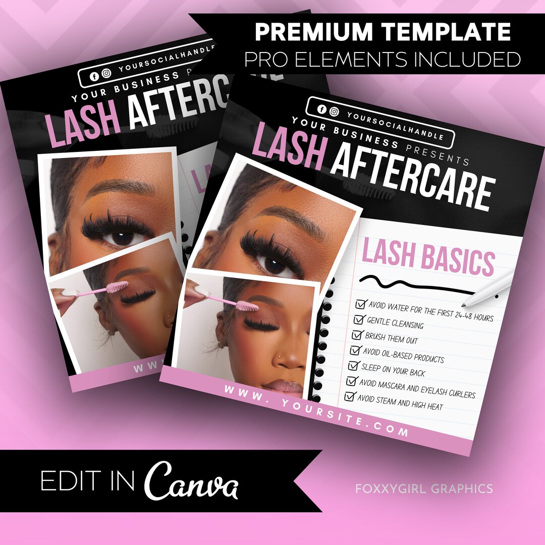 Lash Care Flyer, DIY Lash Care Aftercare, Care Flyer Template, Lash ...
