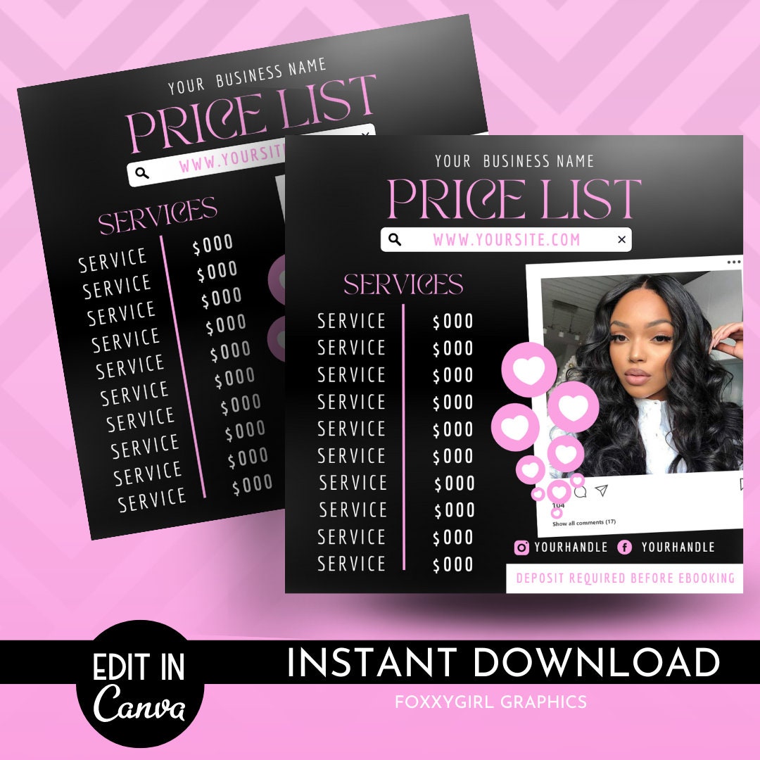 Price List Template, Price List Flyer, Service Flyer, Lash Price List ...