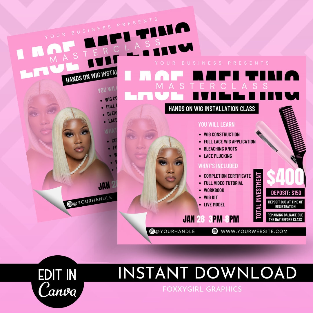WIG TRAINING FLYER, Wigs, Social Media Flyer, Beauty Template, Diy ...