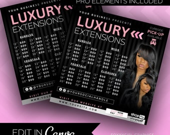 DIY Hair Pricelist Flyer, Hair Sale, Bundle Deals, Hair Extensions Wig ...