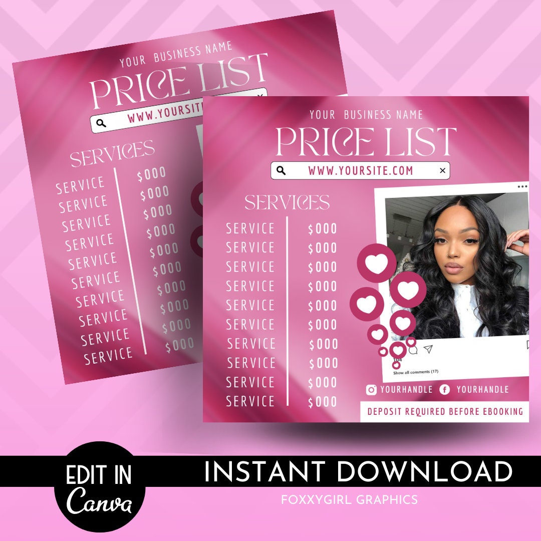 Price List Template, Price List Flyer, Service Flyer, Lash Price List ...