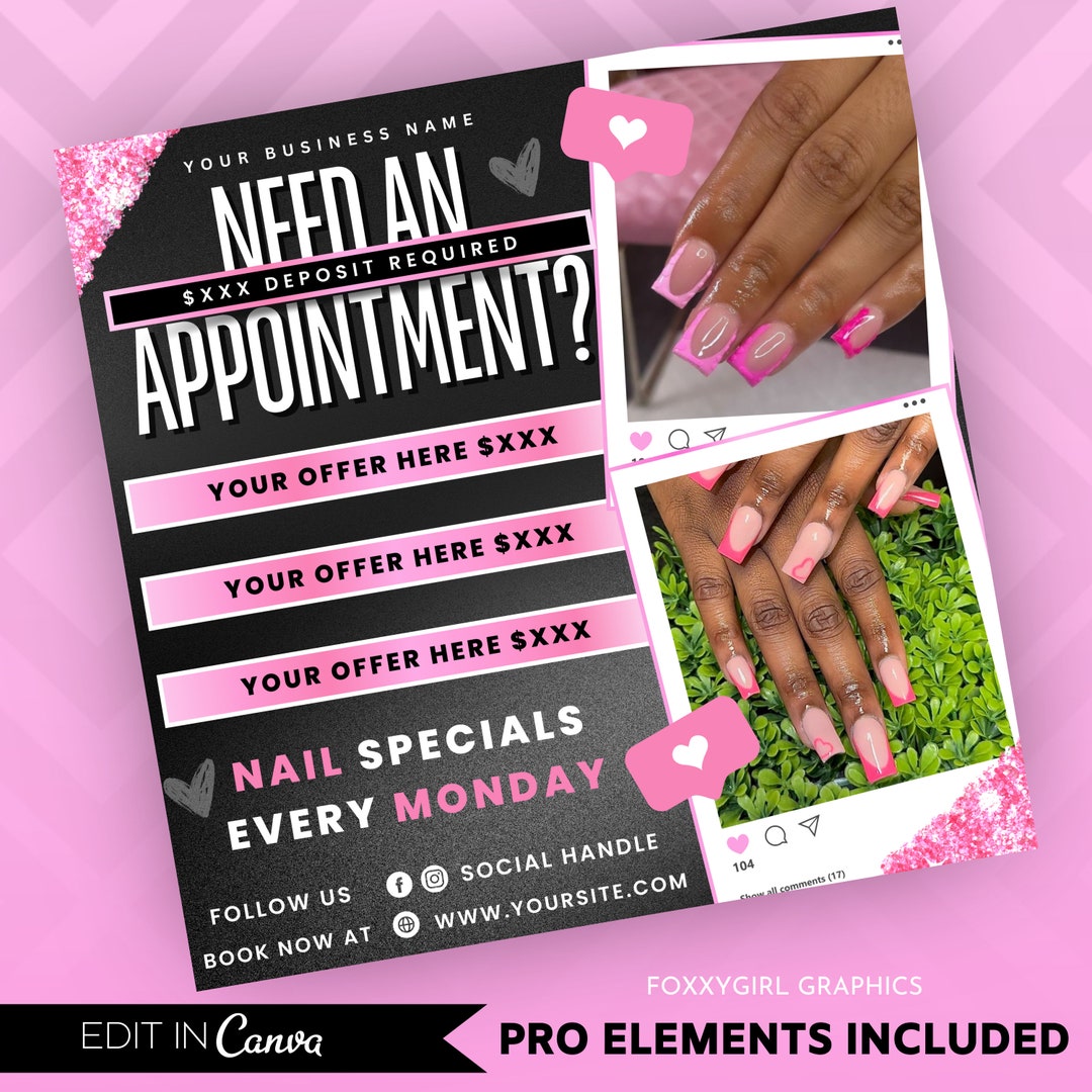 Nail Booking Flyer, Nail Flyer, Nail Tech Flyer, Nail Appointments ...
