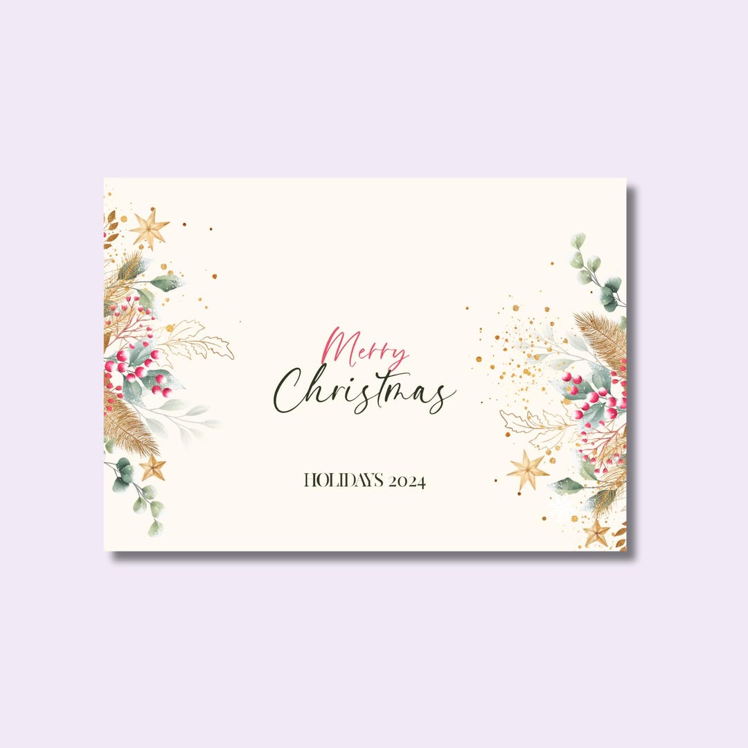 Merry Christmas Card. Printable Xmas Card. Festive Holiday Greeting for ...
