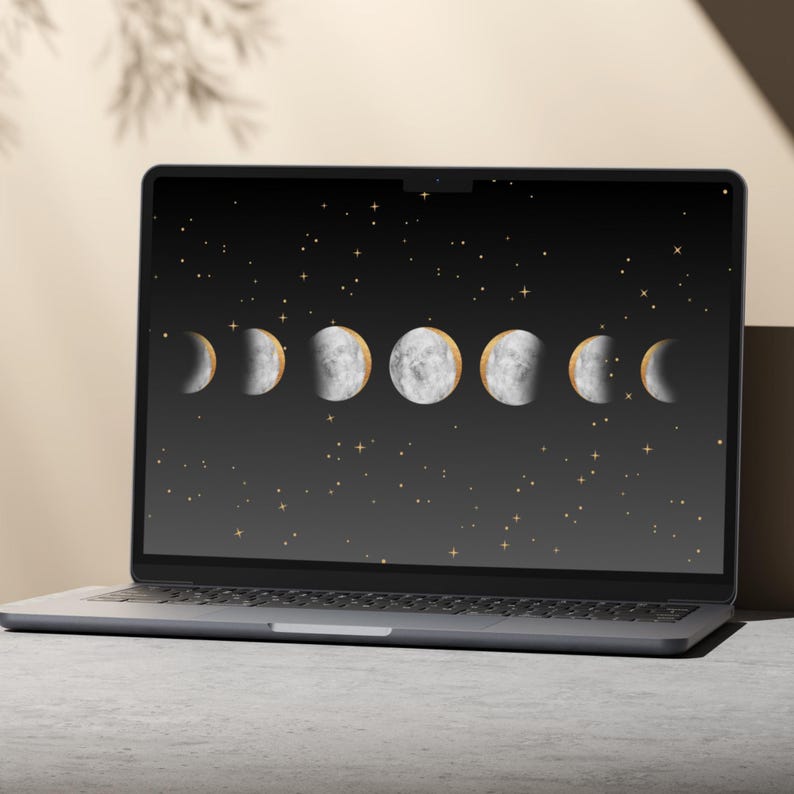 Moon Phase Desktop Wallpaper. Black Gradient Aesthetic Night Sky ...