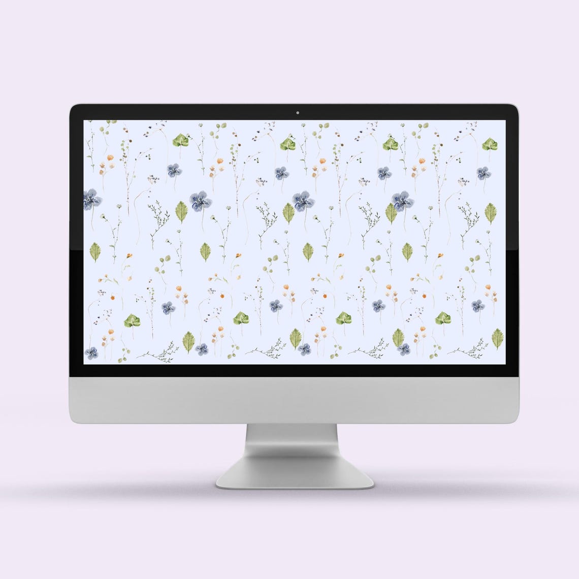 Blue Floral Desktop Wallpaper for Computer. Boho Wild Flowers ...
