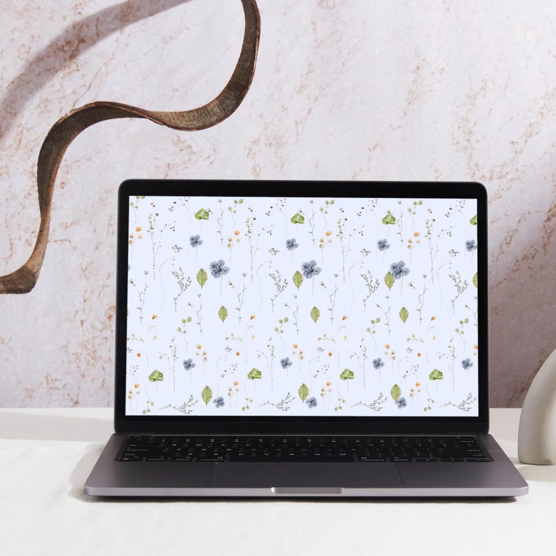 Blue Floral Desktop Wallpaper for Computer. Boho Wild Flowers ...