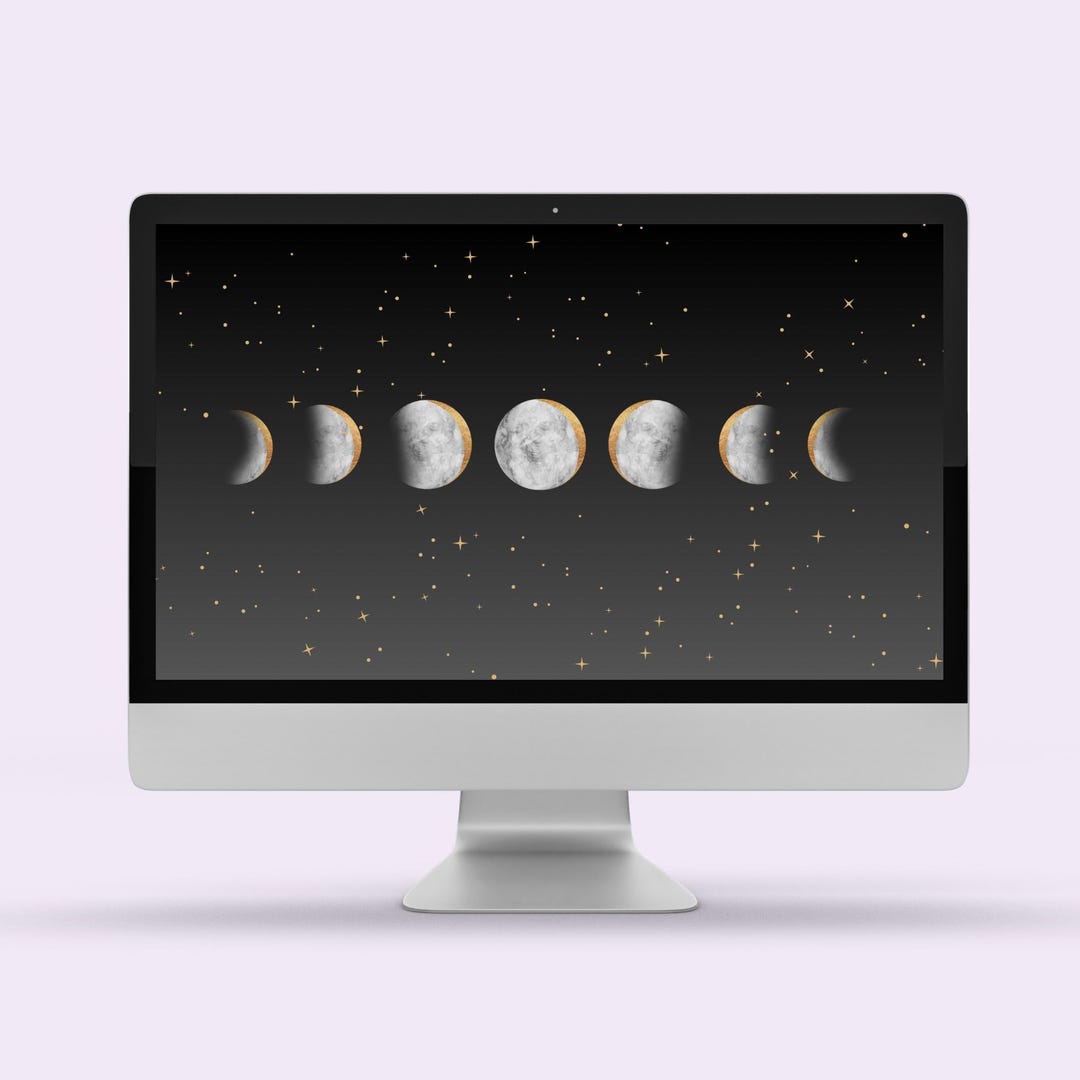 Moon Phase Desktop Wallpaper. Black Gradient Aesthetic Night Sky ...