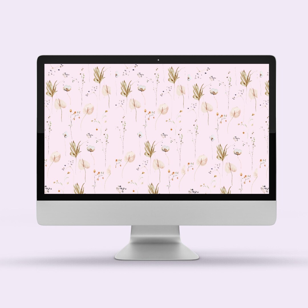 Pink Floral Desktop Wallpaper for Computer. Boho Wild Flowers ...