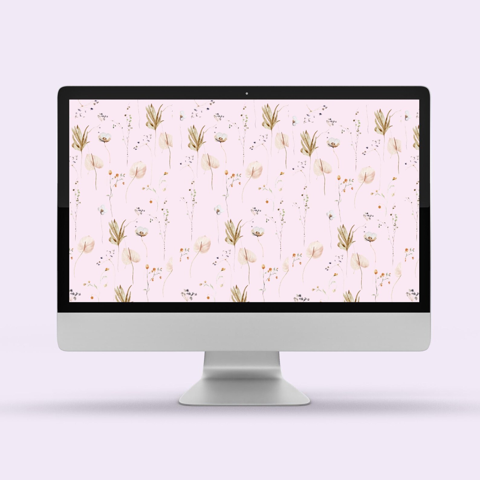Pink Floral Desktop Wallpaper for Computer. Boho Wild Flowers ...