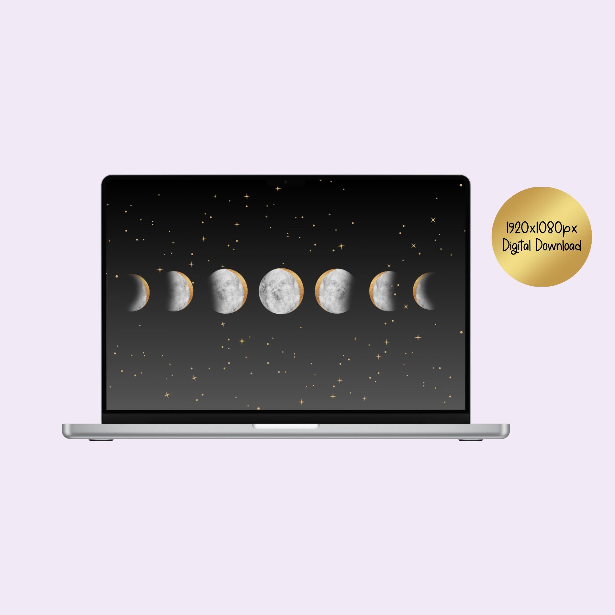 Moon Phase Desktop Wallpaper. Black Gradient Aesthetic Night Sky ...