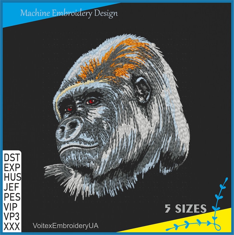 Realistic Gorilla Embroidery Design - Wild Animal Face - Monkey Head ...
