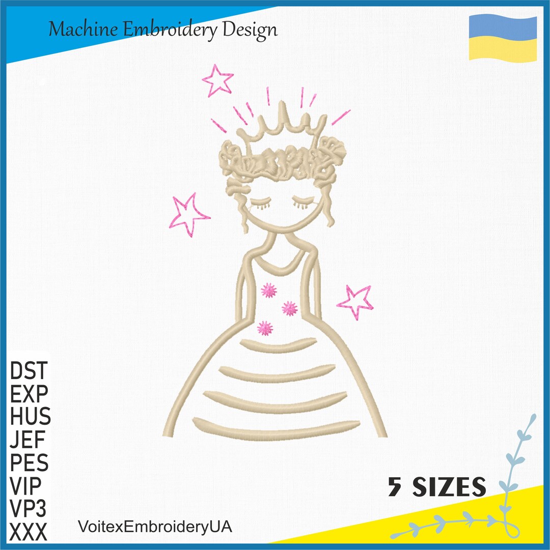 Beautiful Princess Embroidery Design 5 Sizes Instant Download - Etsy