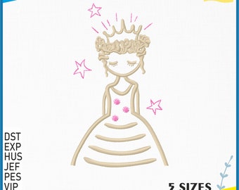 Princess Embroidery Design 5 Sizes Instant Download - Etsy