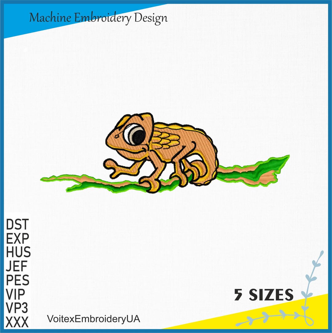 Chameleon Embroidery Design - 5 Sizes Digital Files - Instant Download ...