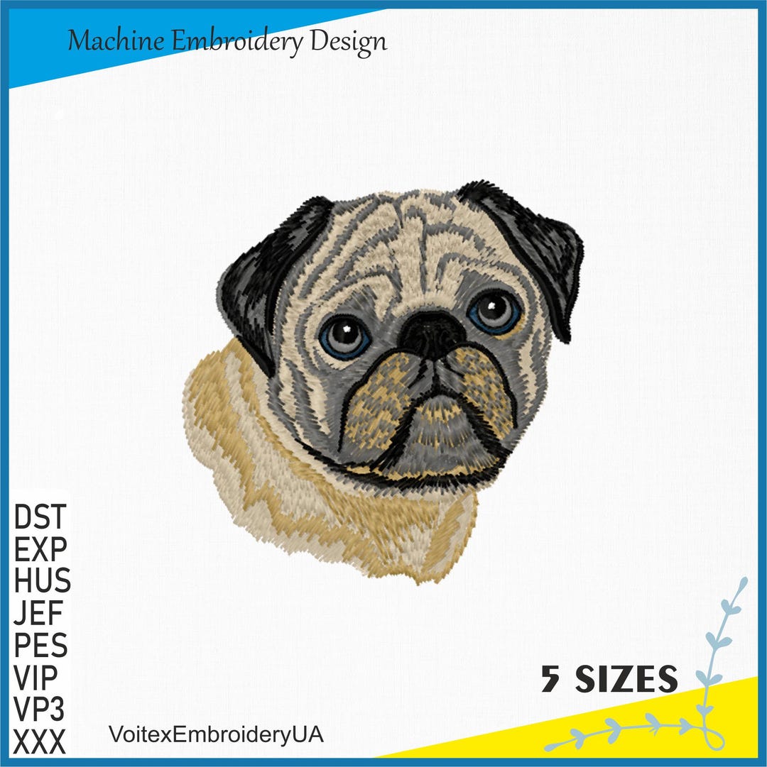 Dog Pug Embroidery Design - Animal Embroidery Design - Pet Embroidery ...