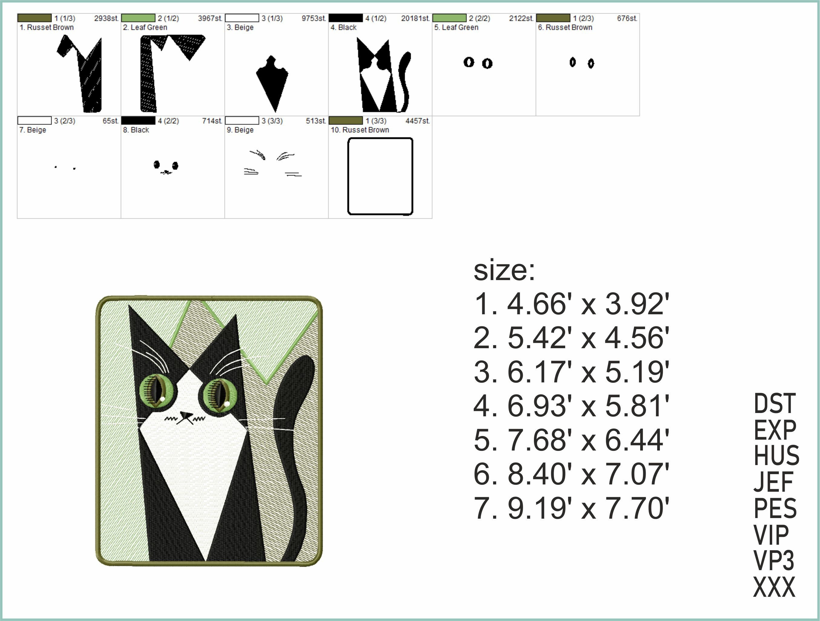 Cat Machine Embroidery Design, Animal Embroidery Design, Art Cat - Cat ...