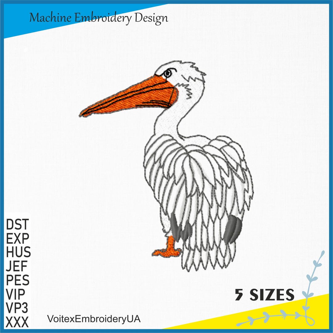 Pelican Machine Embroidery Design - 5 Sizes - Instant Download - Etsy