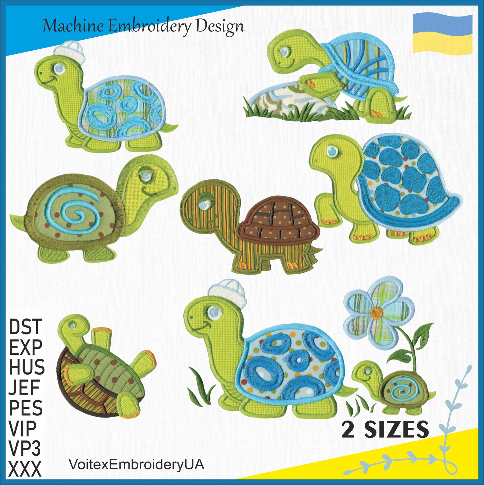 Turtle Applique Embroidery Design Set - 13 Designs - Turtles Embroidery ...