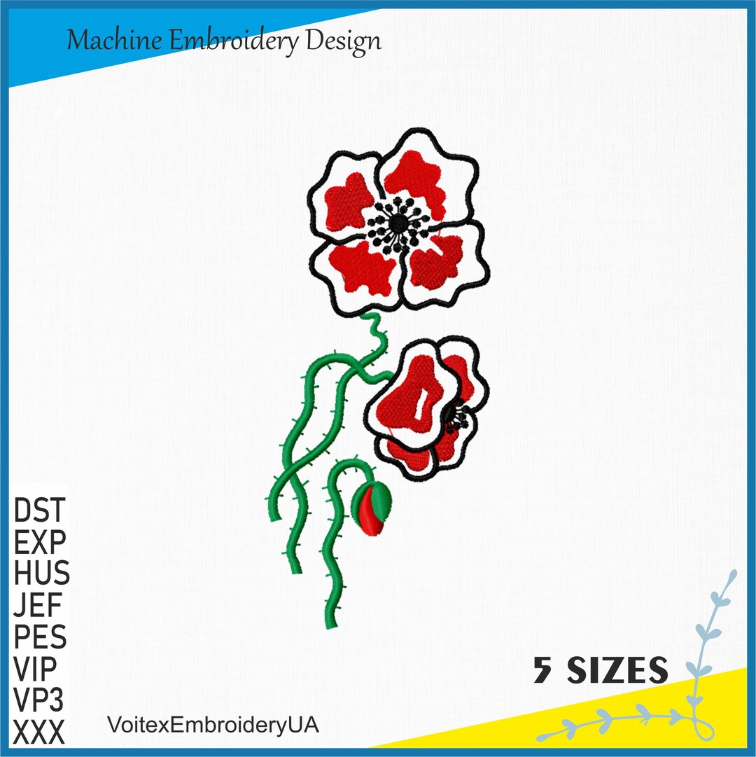 Red Flower Embroidery Design - Poppy Machine Embroidery Designs - Poppy ...