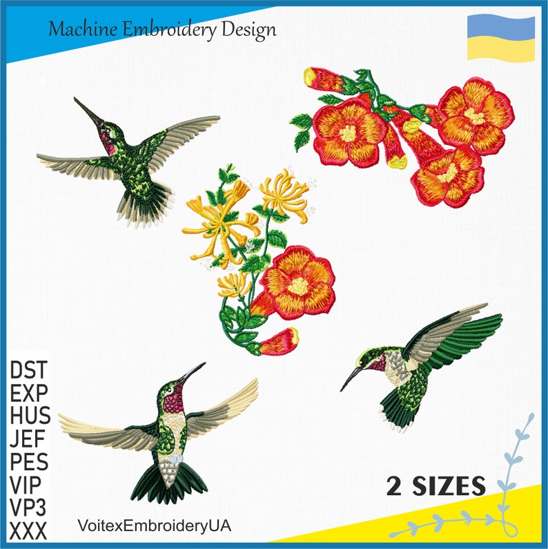 Hummingbird Flowers Machine Embroidery Designs Set Hummingbird Bird of ...