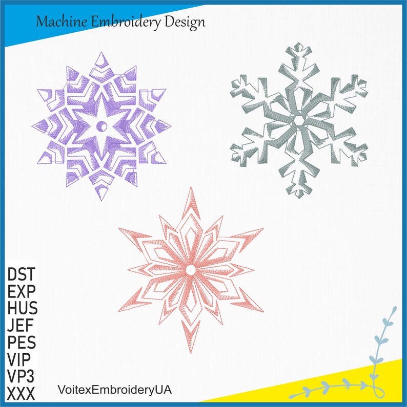Snowflakes Machine Embroidery Designs SET of 3 Snowflake - Instant ...