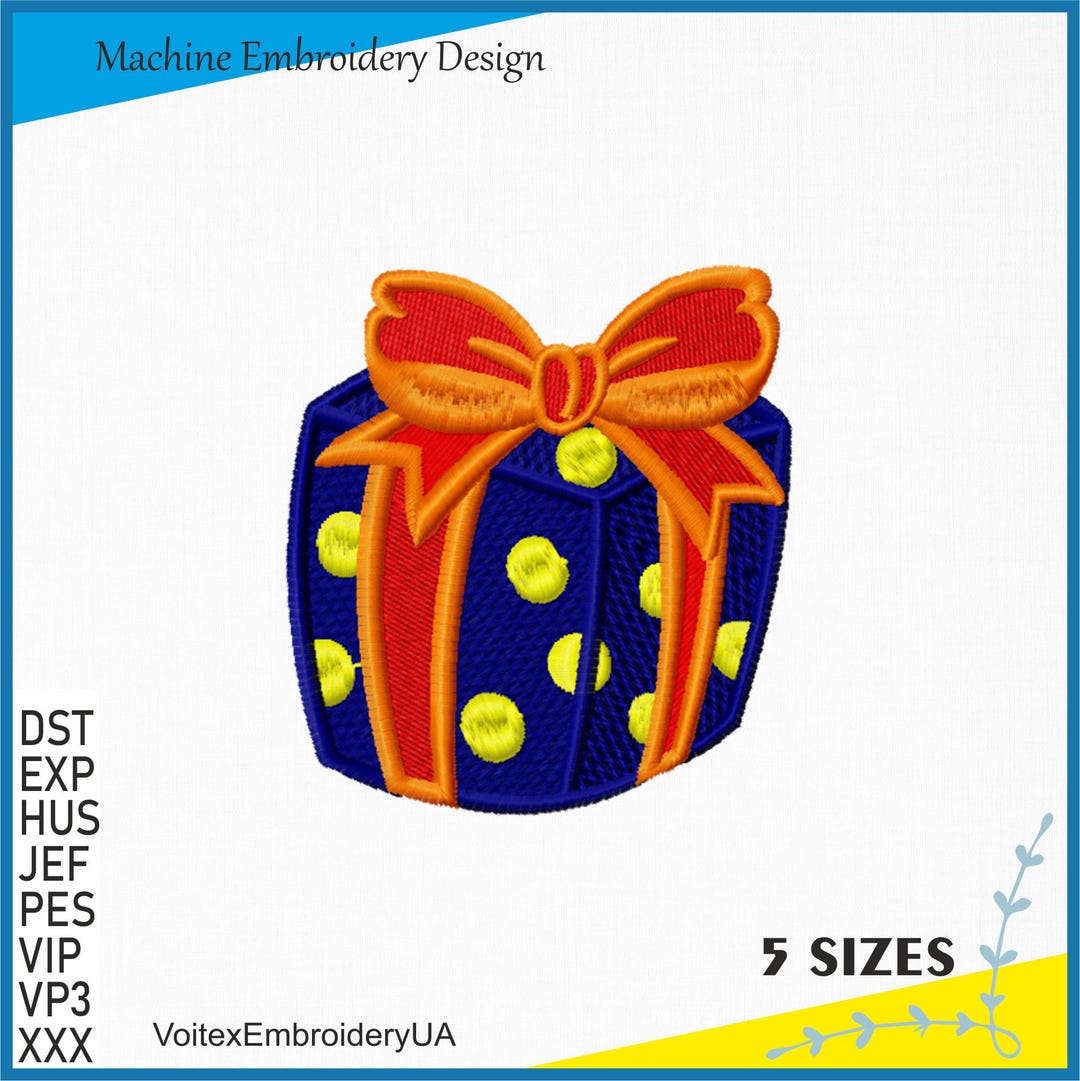 Gift Box Embroidery Design - Present Embroidery Pattern - 5 Sizes ...