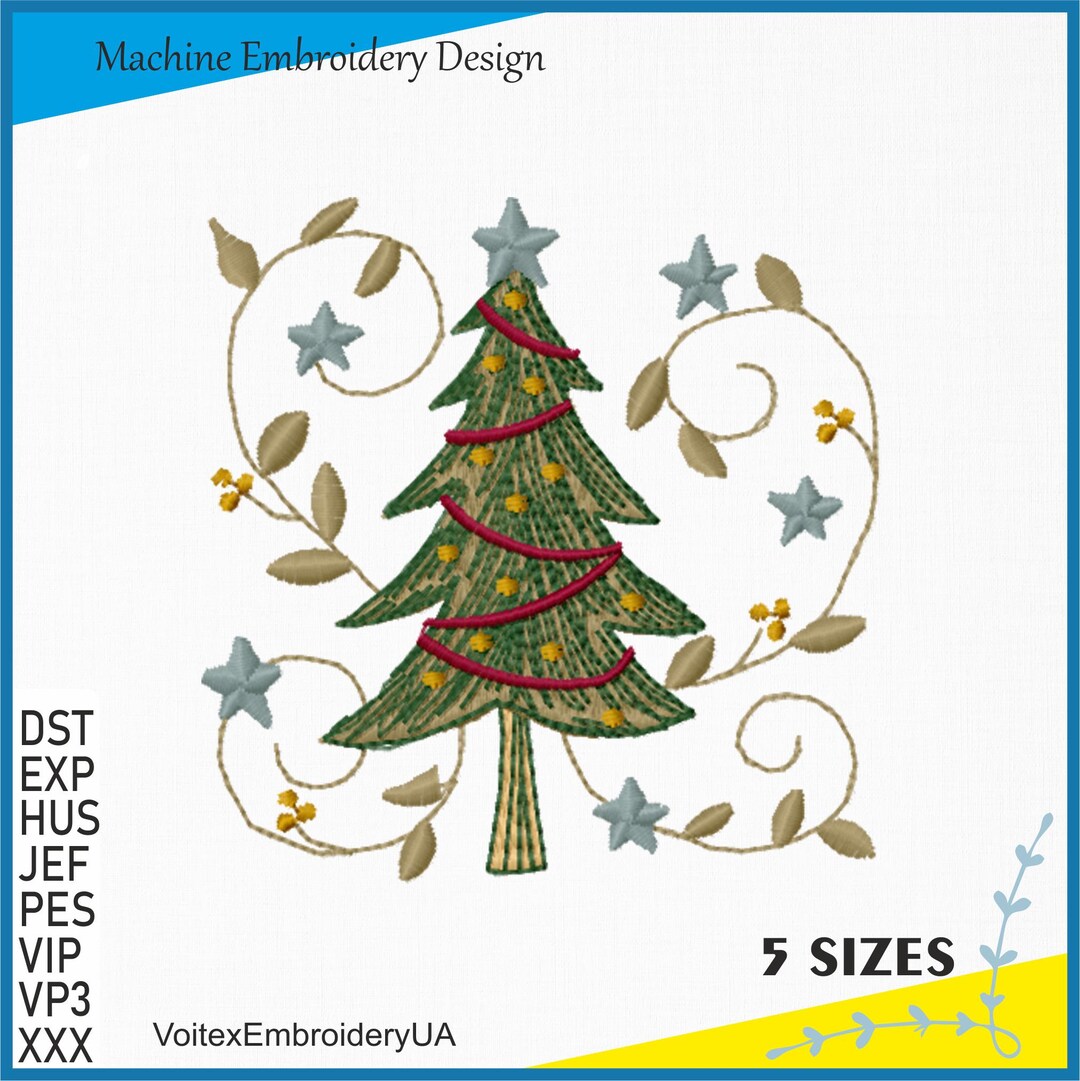 Christmas Tree Embroidery Design - Merry and Bright Christmas Tree ...
