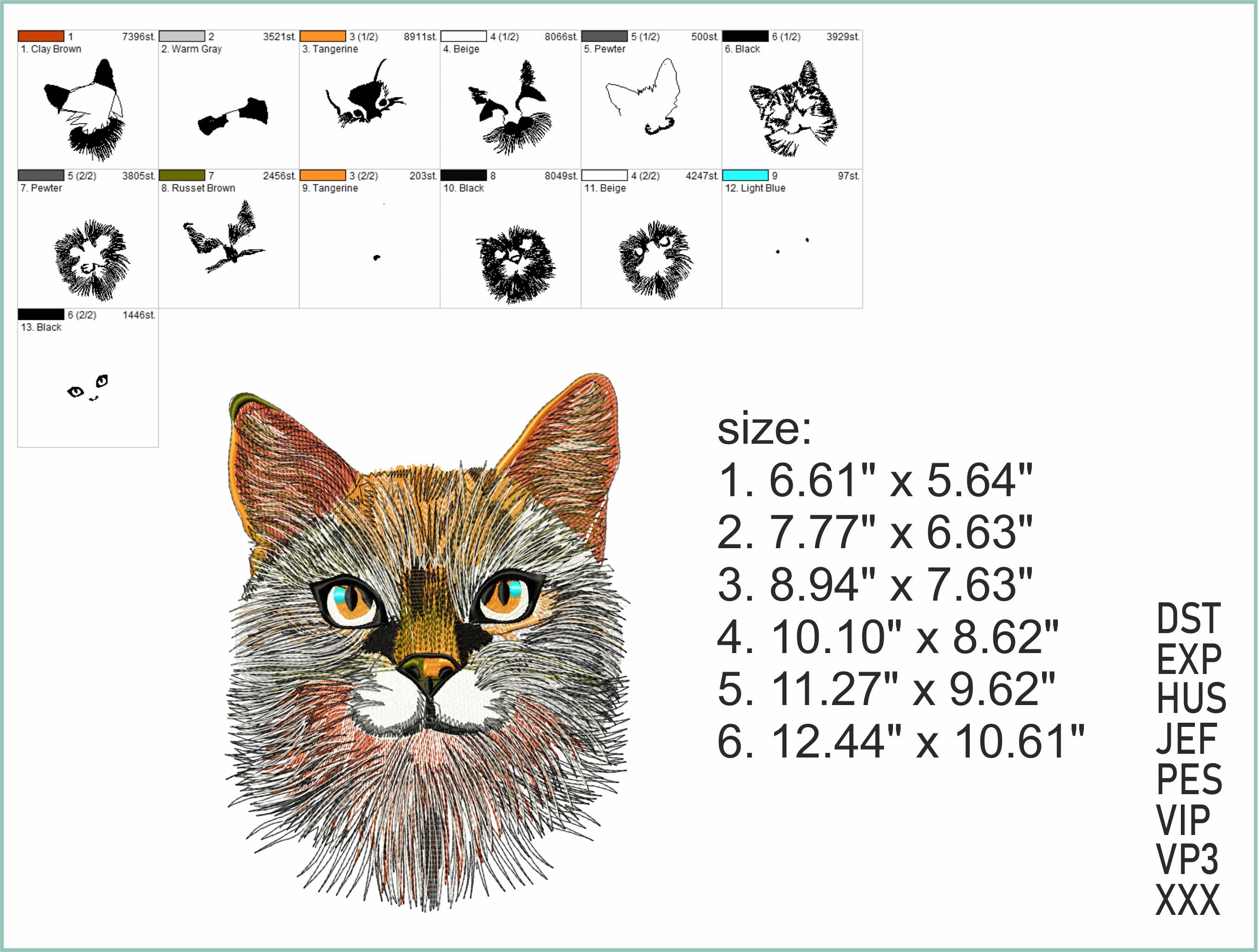 Realistic Cat Machine Embroidery Design - Animals Embroidery Design ...