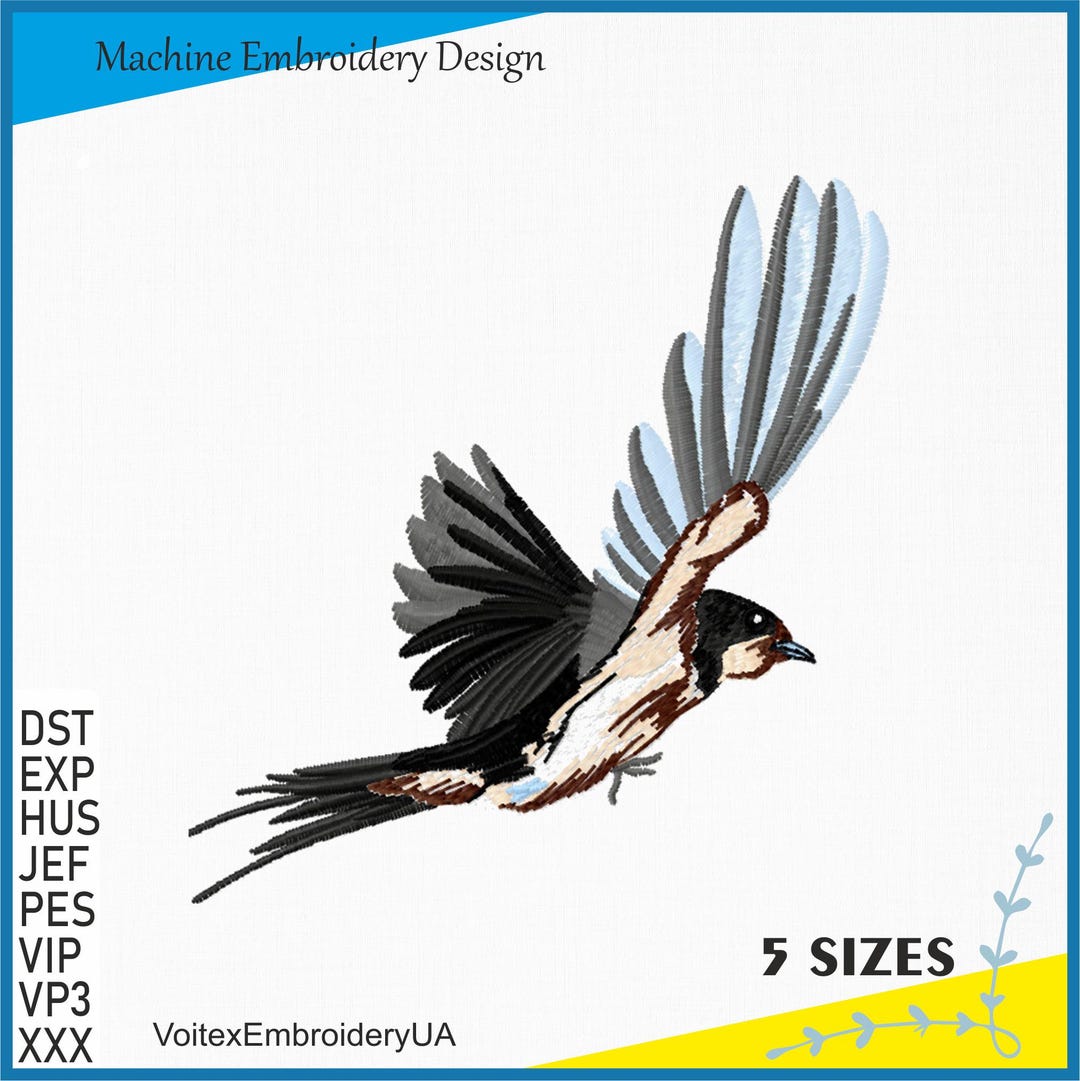 Swallow Embroidery Design - Bird Embroidery Pattern - 5 Sizes Digital ...