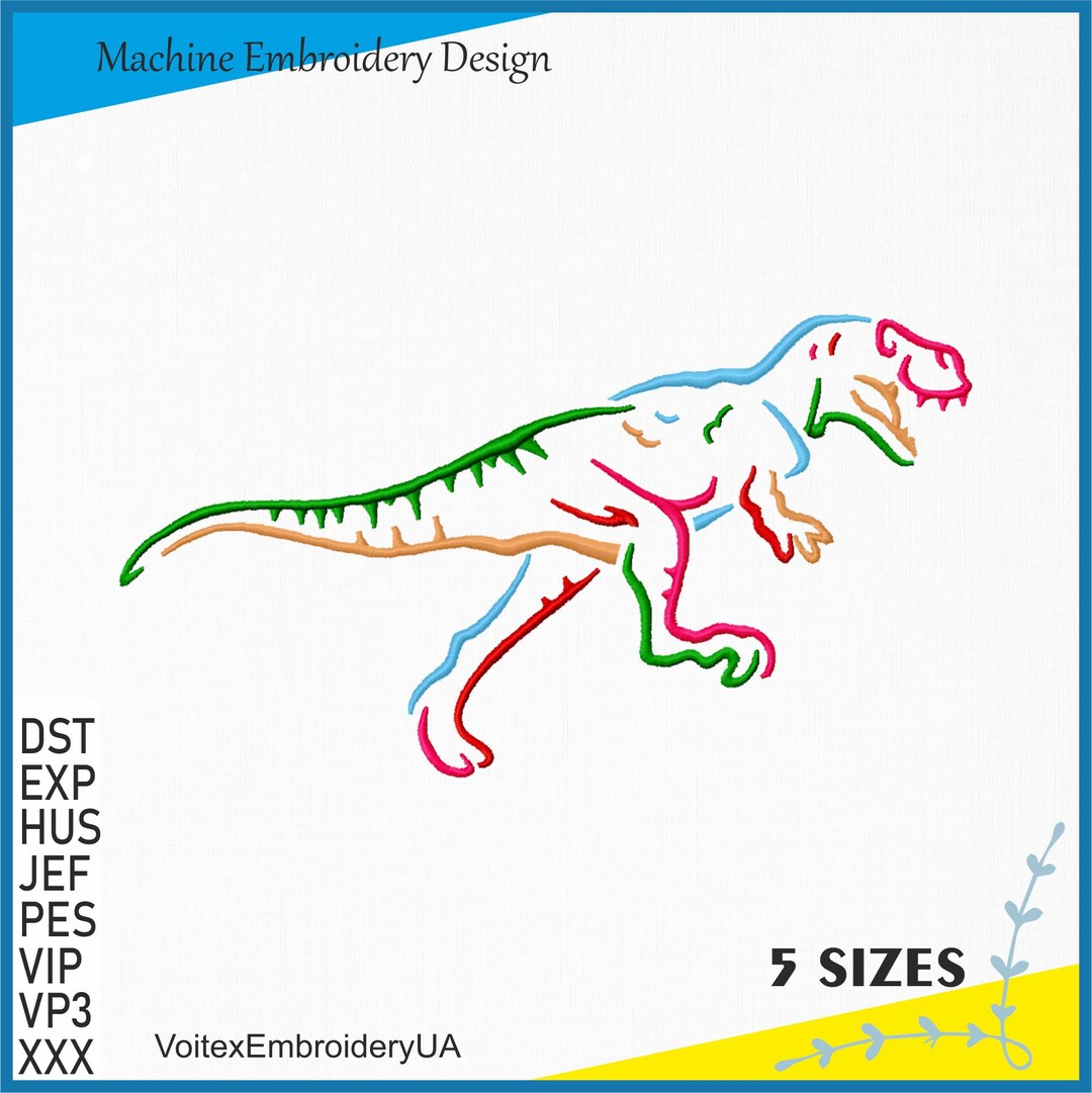 T-rex Machine Embroidery Design - Dinosaur Embroidery Files - 5 Sizes ...
