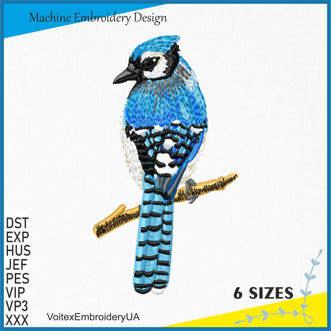Blue Jay Machine Embroidery Design - Bird Embroidery - 6 Sizes ...