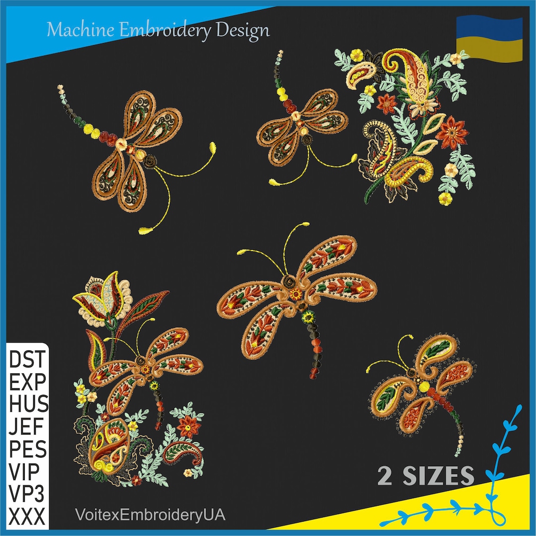 Dragonfly Machine Embroidery Design Set - Colourful Dragonfly ...