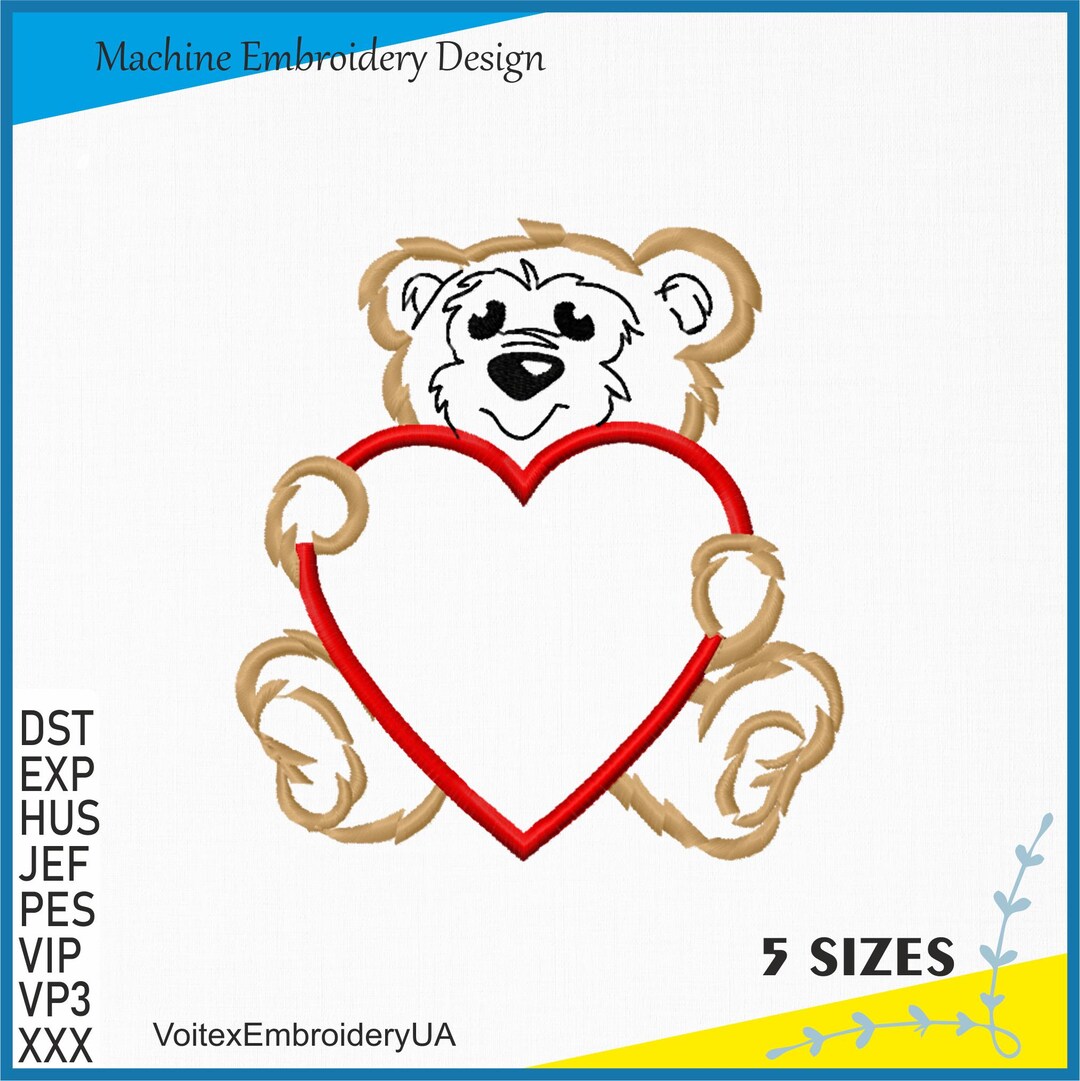 Teddy Bear With Heart Embroidery Designs - Cute Teddy Bear Embroidery ...