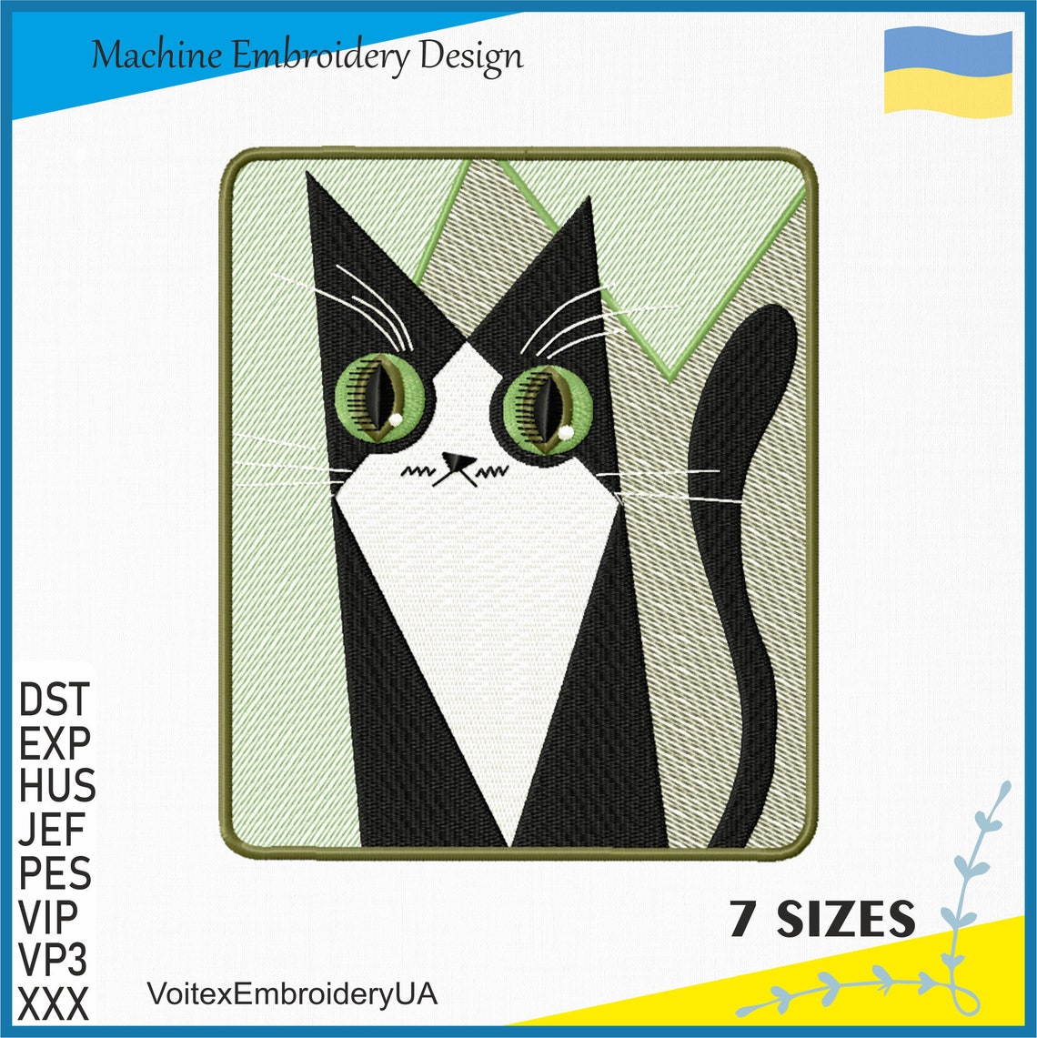 Cat Machine Embroidery Design, Animal Embroidery Design, Art Cat Cat ...
