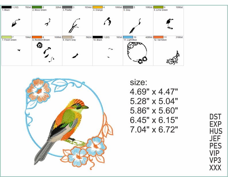 Bird Machine Embroidery Design - Flower Embroidery Pattern - Bird ...