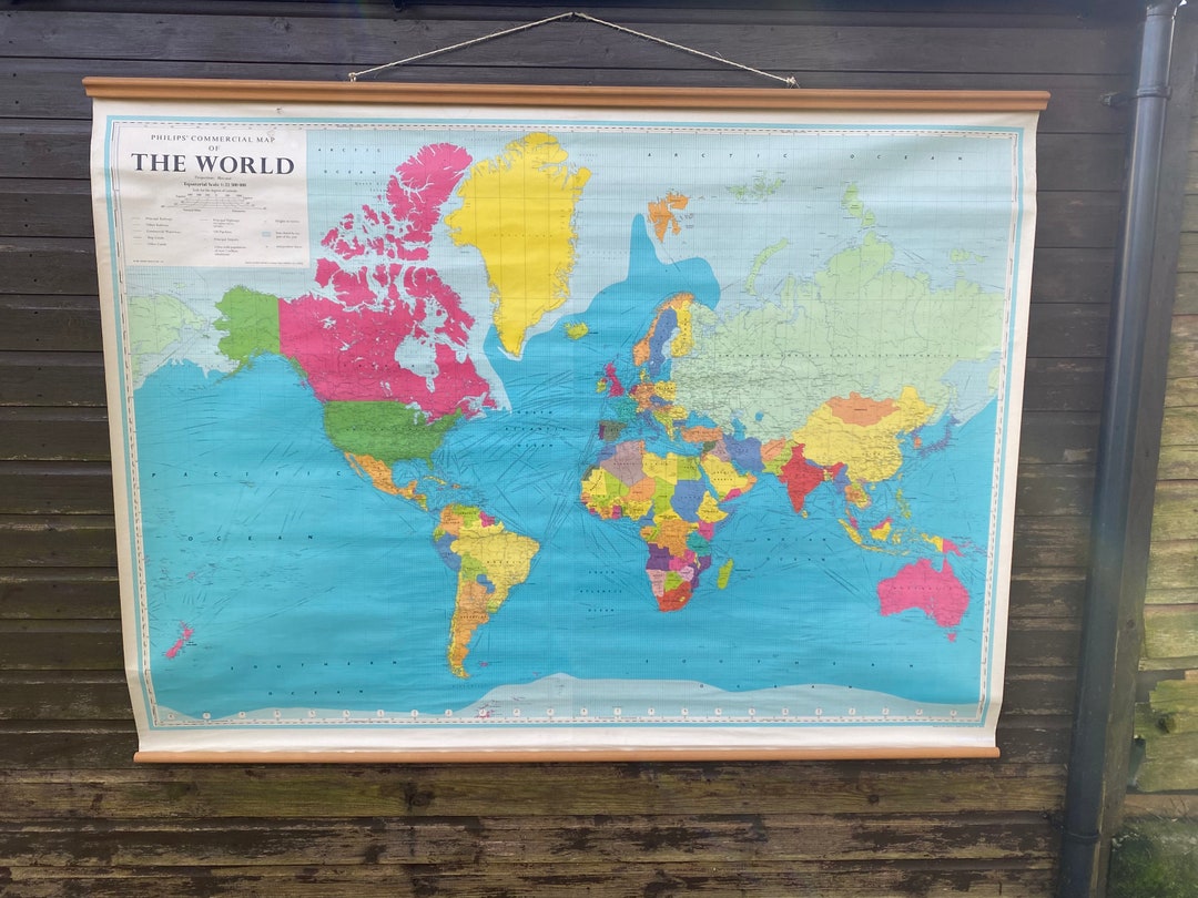 Educational Old Pulldown School, Chart Map of the World in English 1983 - Etsy UK