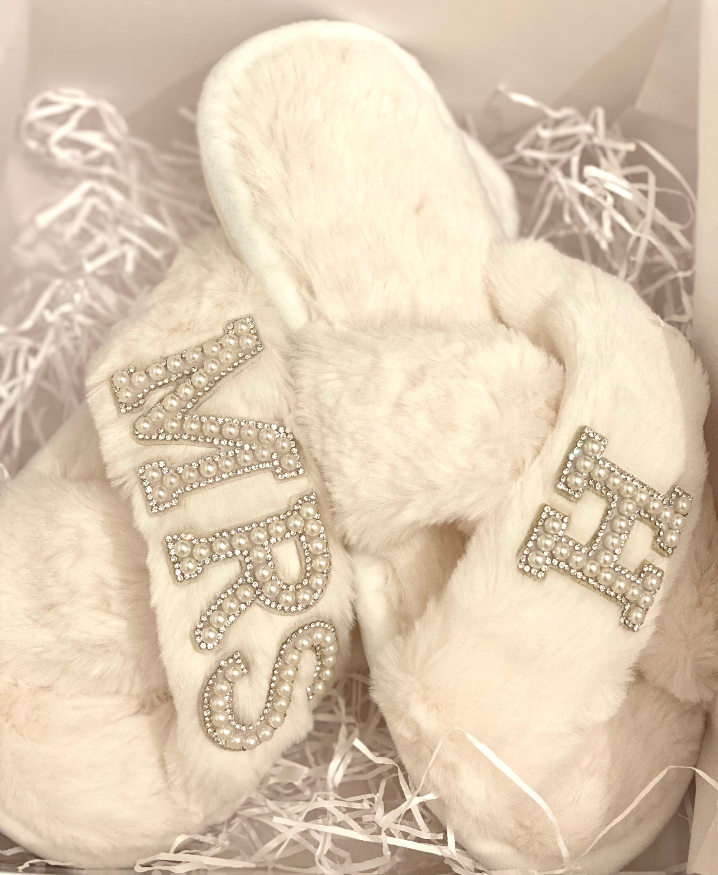 Personalised MRS Bridal Slippers Bride Pearl Slippers - Etsy UK