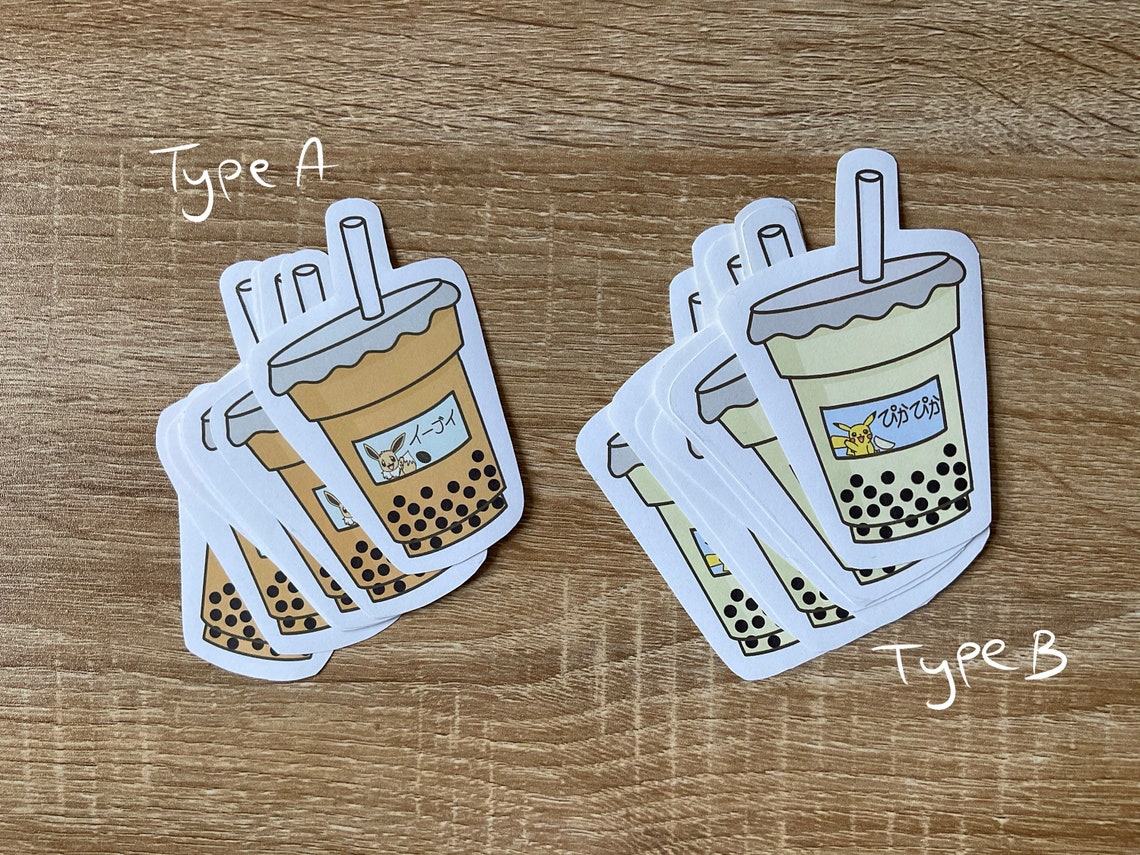 Sticker Pokémon Pikachu and Eevee Boba Tea - Etsy