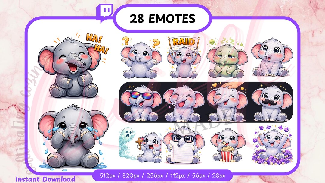 28 Elephant Twitch Emotes, PNG Streamer Graphics - Etsy