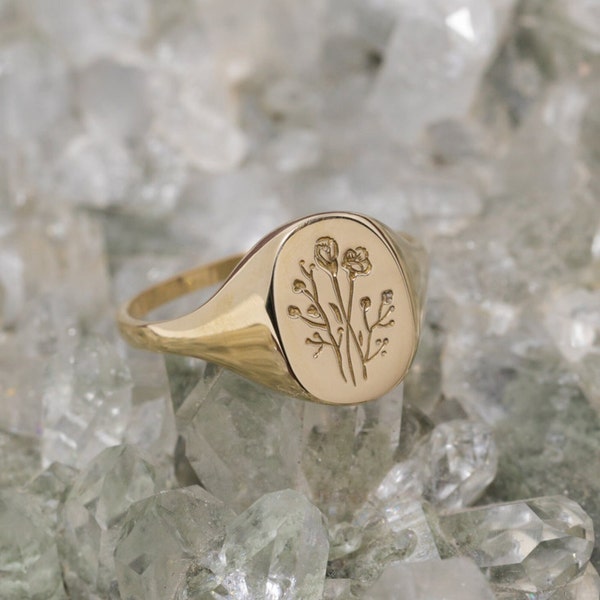 Wildflower Signet Ring - Etsy