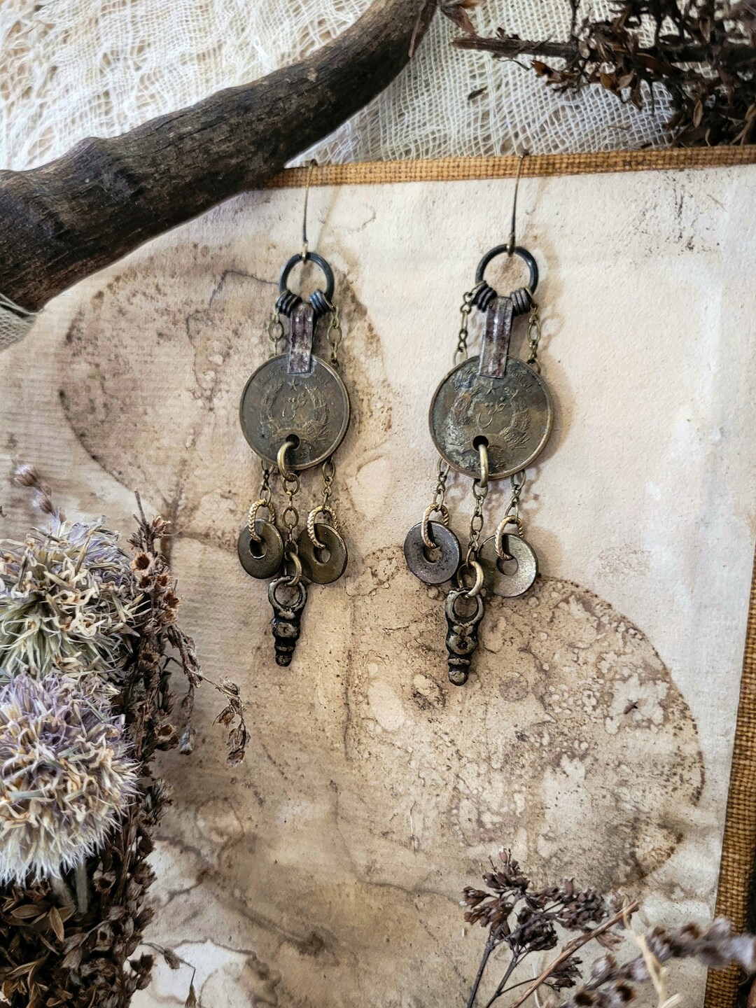 Tiny Hoard : Vintage Charms and Iron Assemblage Earrings L Goth Jewelry ...