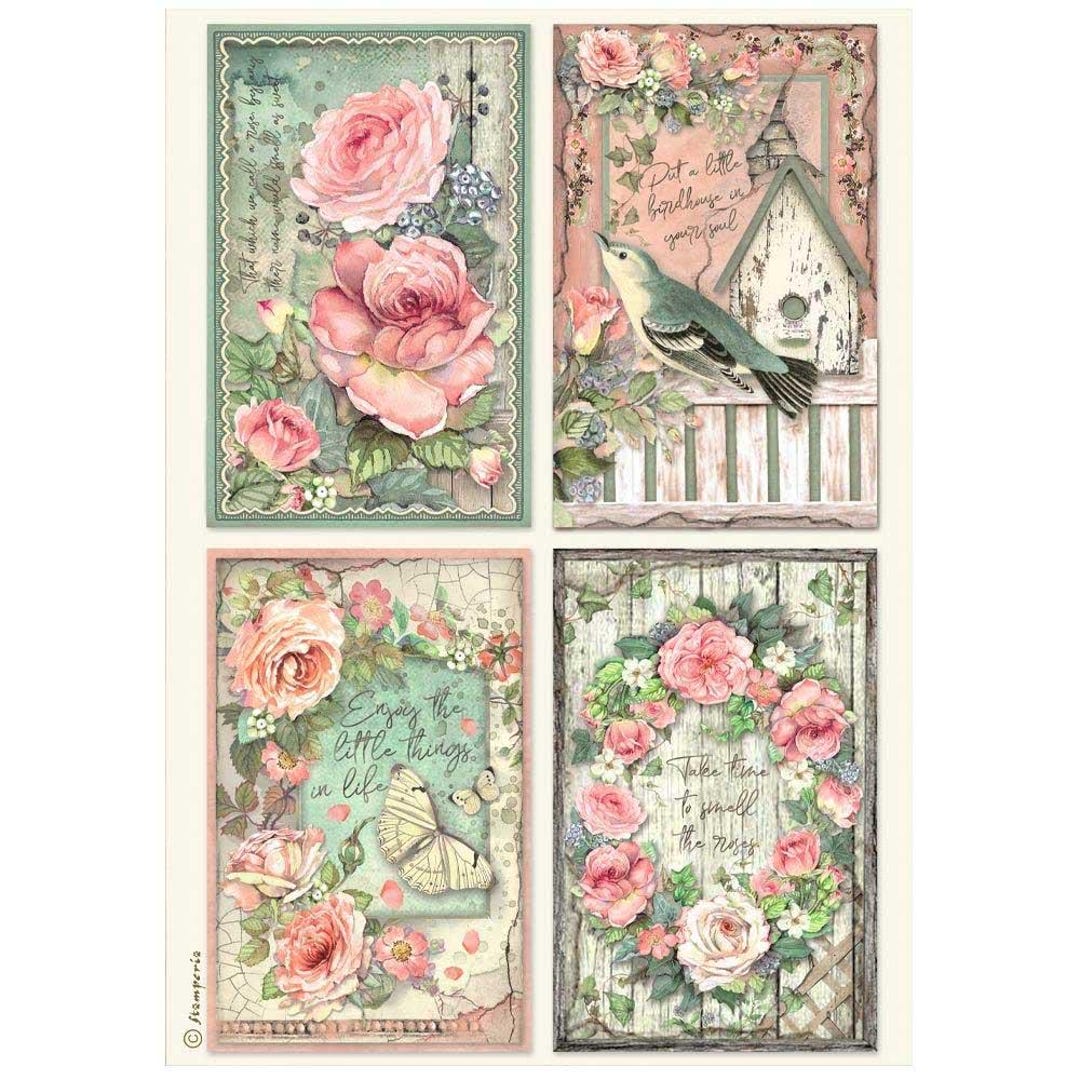Stamperia A4 Decoupage Rice Paper - House of Roses 4 Cards, DFSA41020 ...