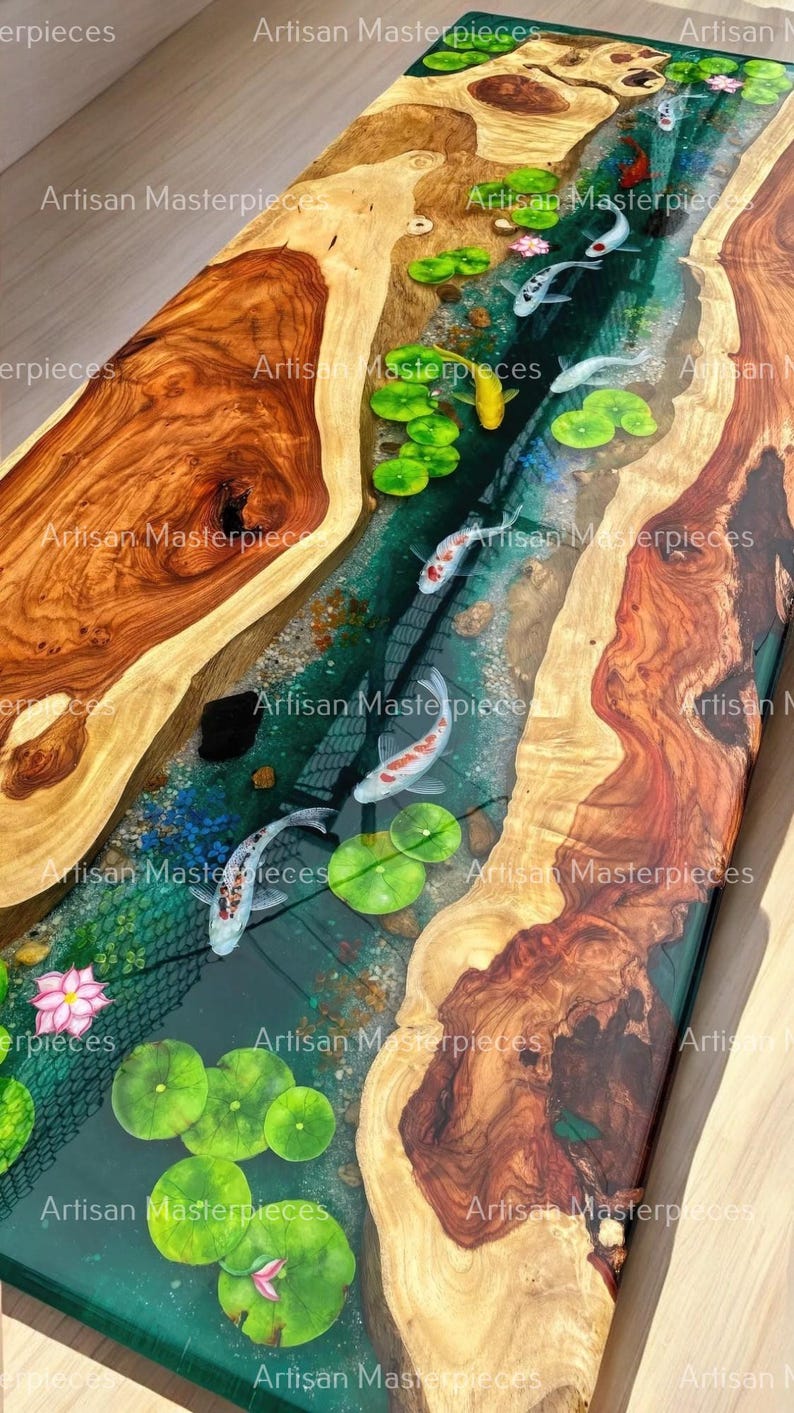 Koi Fish Resin Epoxy Coffee Table Rectangle Resin Epoxy Coffee Table ...