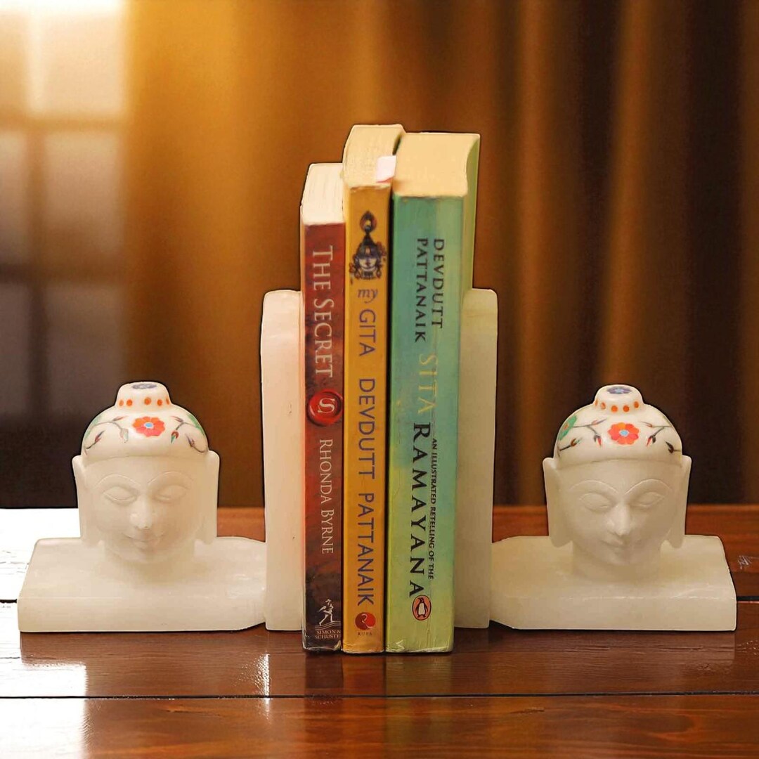 White Marble Bodhisattva Bookends: Handcrafted Zen Decor, Spiritual ...