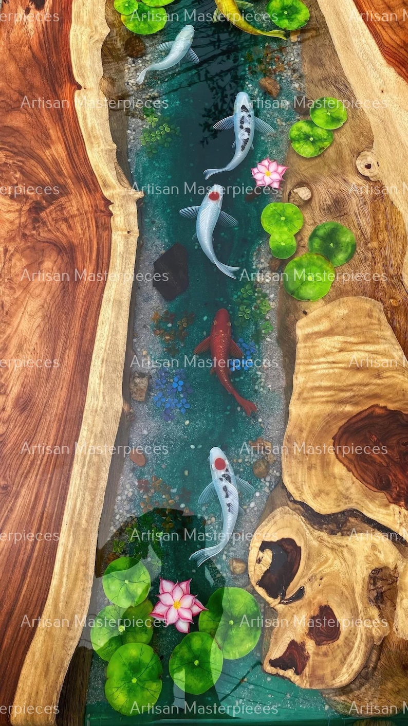 Koi Fish Resin Epoxy Coffee Table Rectangle Resin Epoxy Coffee Table ...