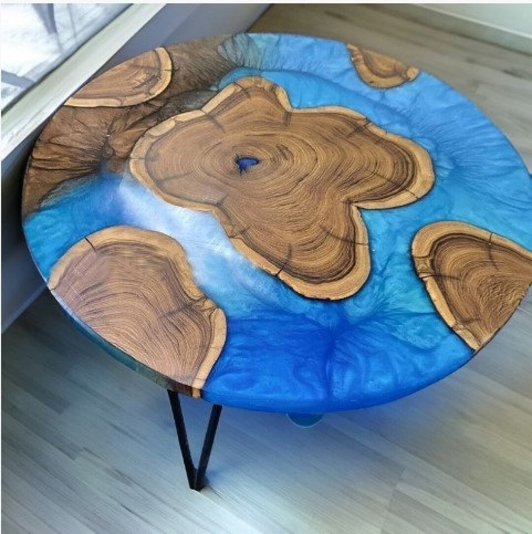 Blue Round Epoxy Resin Center Sofa Coffee Table, Kitchen Slab Table ...